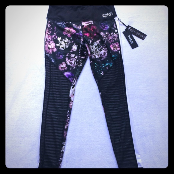 bebe | Pants & Jumpsuits | Bebe Flower Fishnet Stripe Leggings In Size ...